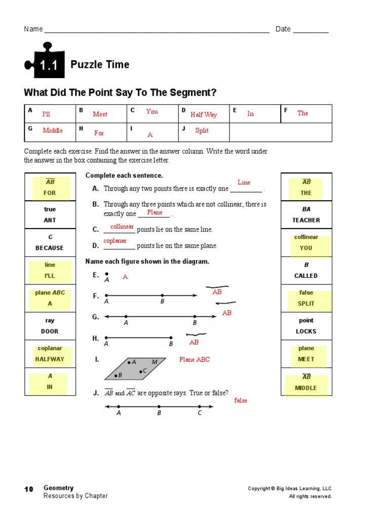 1.1 Puzzle Time | PDF | Line (Geometry) | Geometry