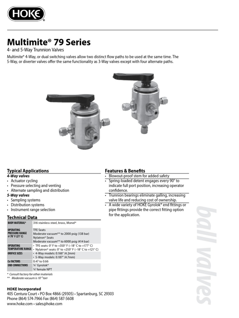 Hoke 79 Series Rotary Air Control Valve | PDF | Valve | Mechanical ...