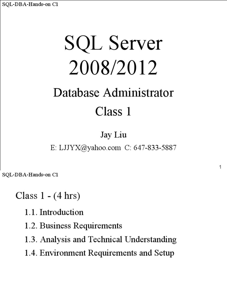 SQL Server 2008/2012: Database Administrator Class 1 | PDF | Databases | Microsoft Sql Server