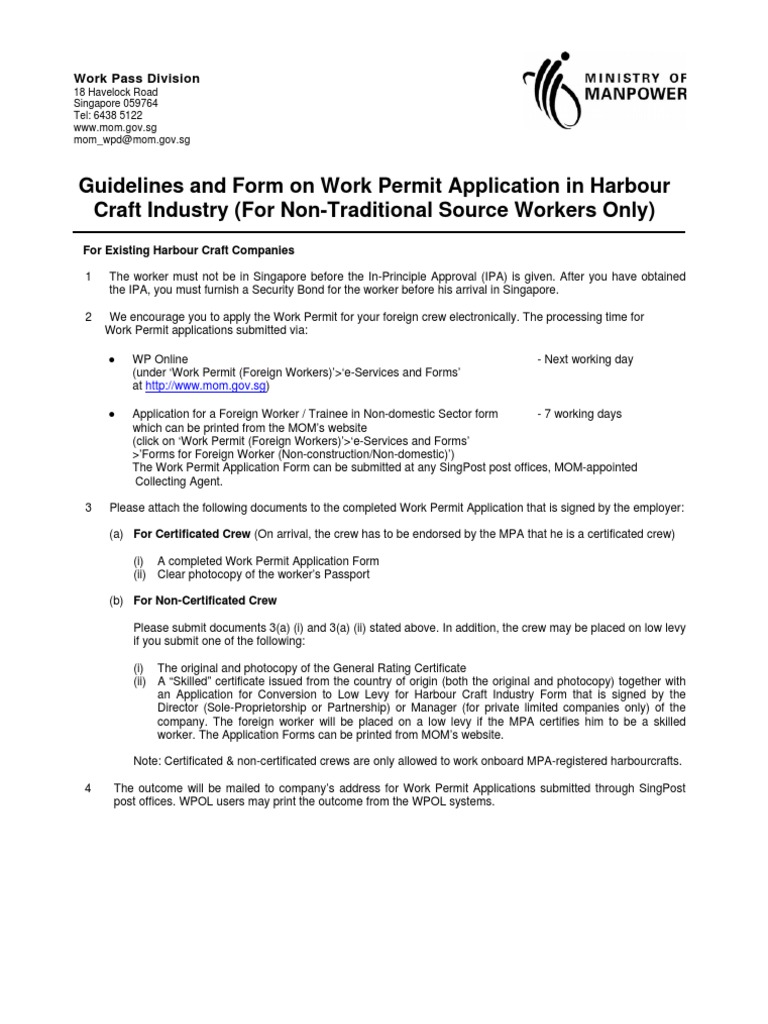 Guidelines for Work Permit Applications and Forms for Foreign Workers ...