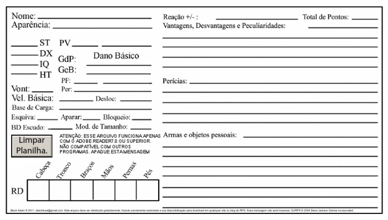 Planilha NPC Editavel v2.1 GURPS 4ed | PDF