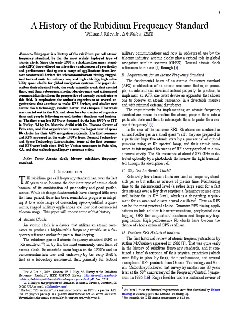 A History of The Rubidium Frequency Standard | PDF | Resonance ...