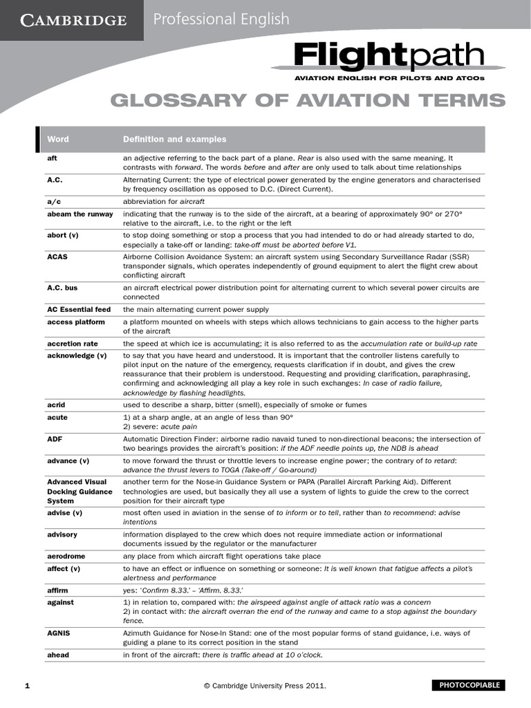 Photocopiable Glossary of Aviation Terms | PDF | Air Traffic Control ...