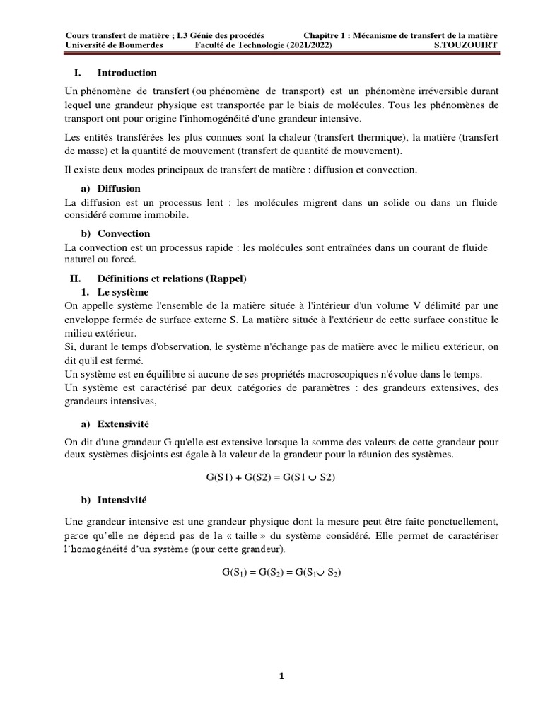 Mécanismes de transfert de matière en génie | PDF | Phénomène de ...