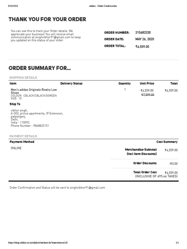 Adidas - Order Confirmation | PDF | Market (Economics) | Economies