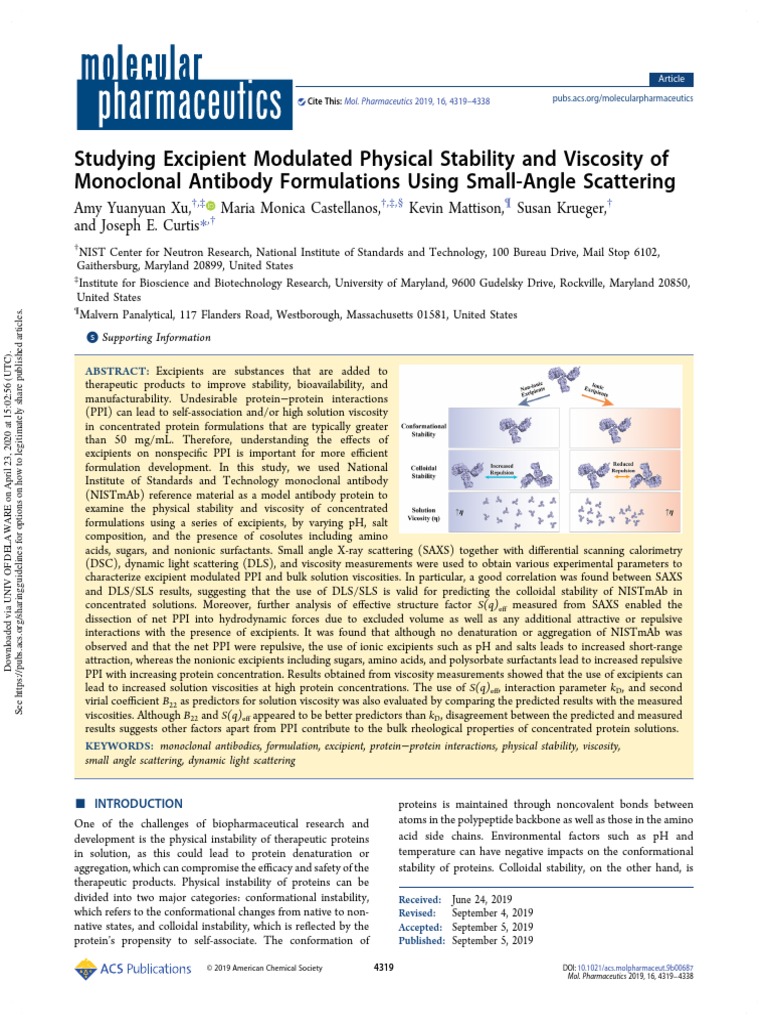 Studying Excipient Modulated Physical Stability and Viscosity of ...