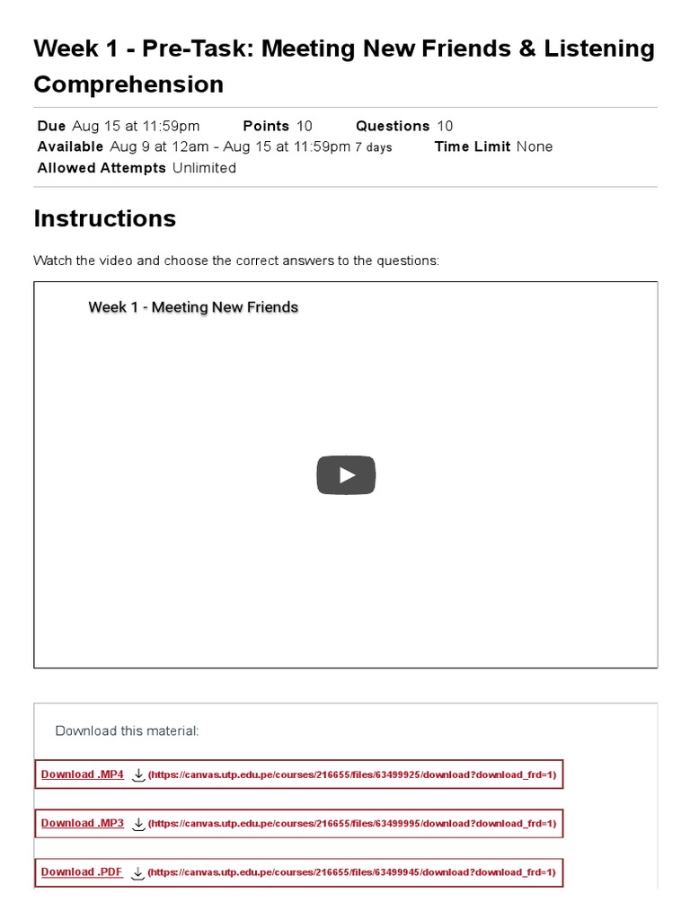 Week 1 - Pre-Task - Meeting New Friends & Listening Comprehension ...