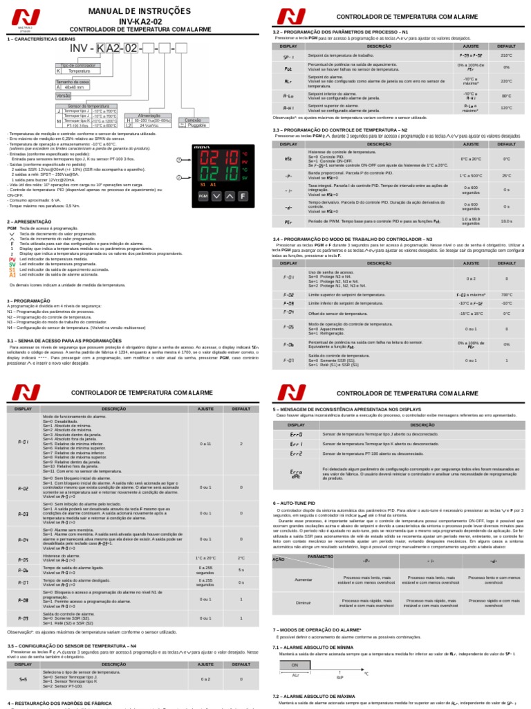 Manual De Instruções Controlador De Temperatura Com Alarme Pdf