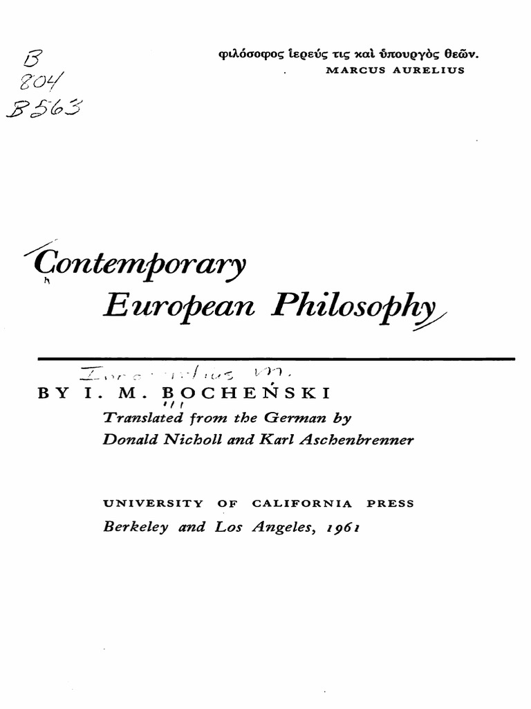 J. M. Bocheński, Contemporary European Philosophy | PDF