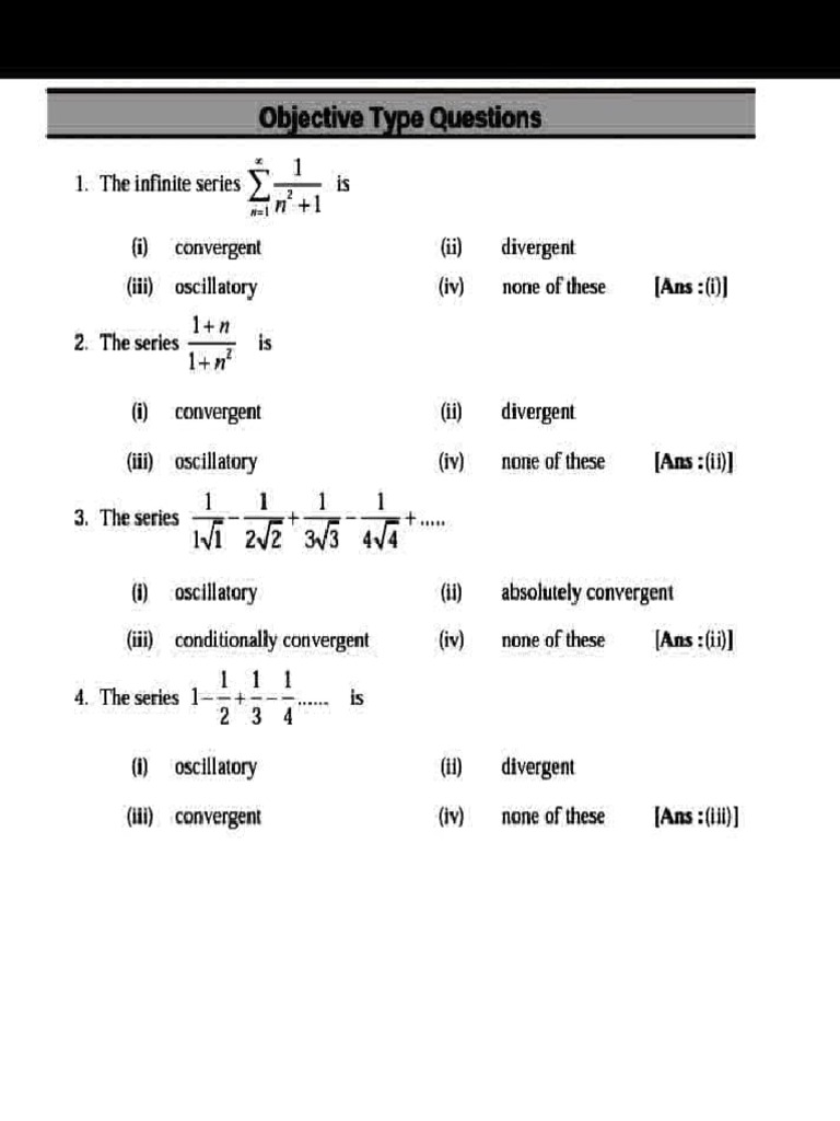 MCQ On Sequence and Series | PDF | Series (Mathematics) | Oscillation