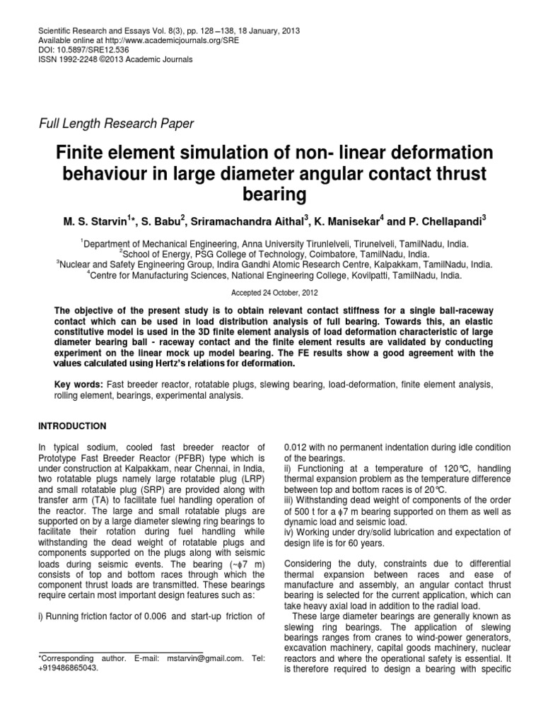 Finite Element Simulation of Non Linear | PDF | Bearing (Mechanical ...