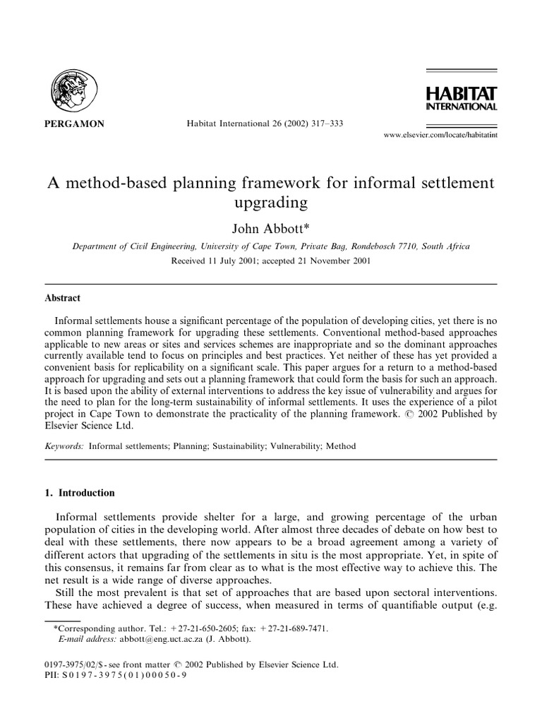 A Method-Based Planning Framework For Informal Settlement Upgrading ...