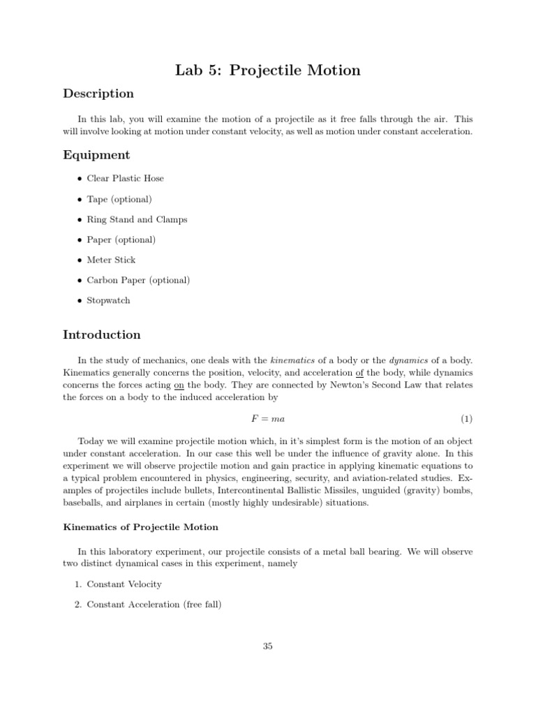 Lab 5 Projectile Motion | PDF | Projectiles | Kinematics