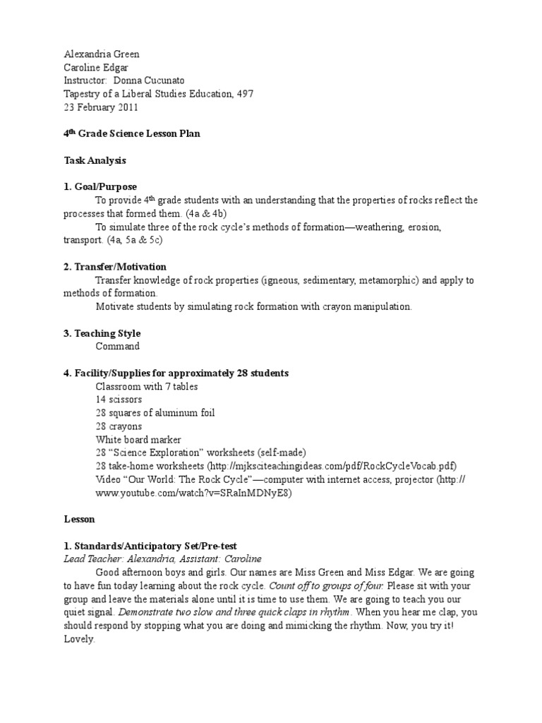 Rock Cycle Lesson Plan | PDF | Rock (Geology) | Lesson Plan