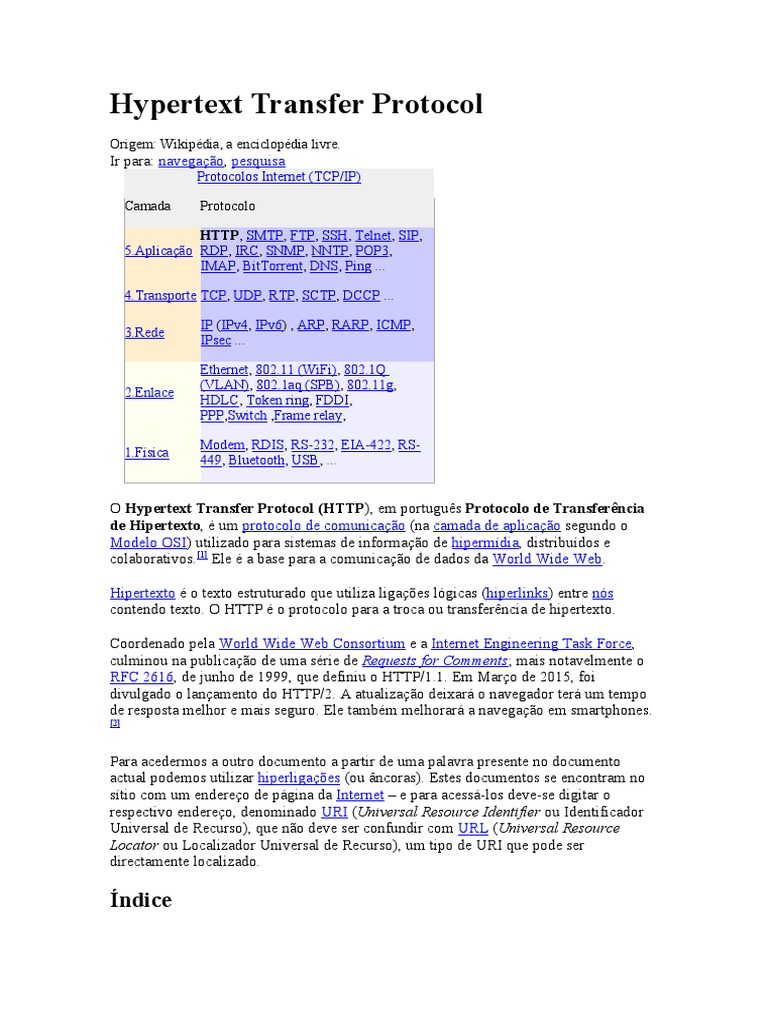 Hypertext Transfer Protocol | PDF | Protocolo de transferência de hipertexto | Rede mundial de ...