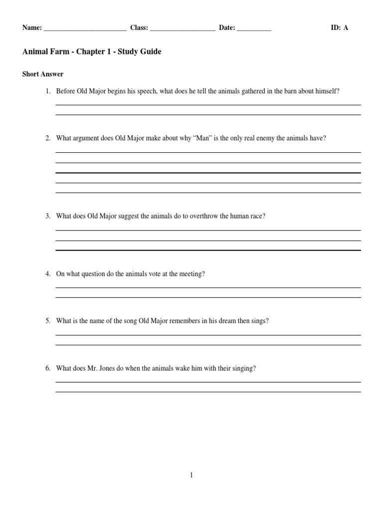 Animal Farm Chapter 1 Questions | PDF