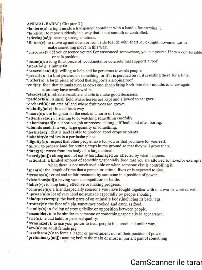 Animal Farm Chapter 1 - 2 Vocabulary | PDF