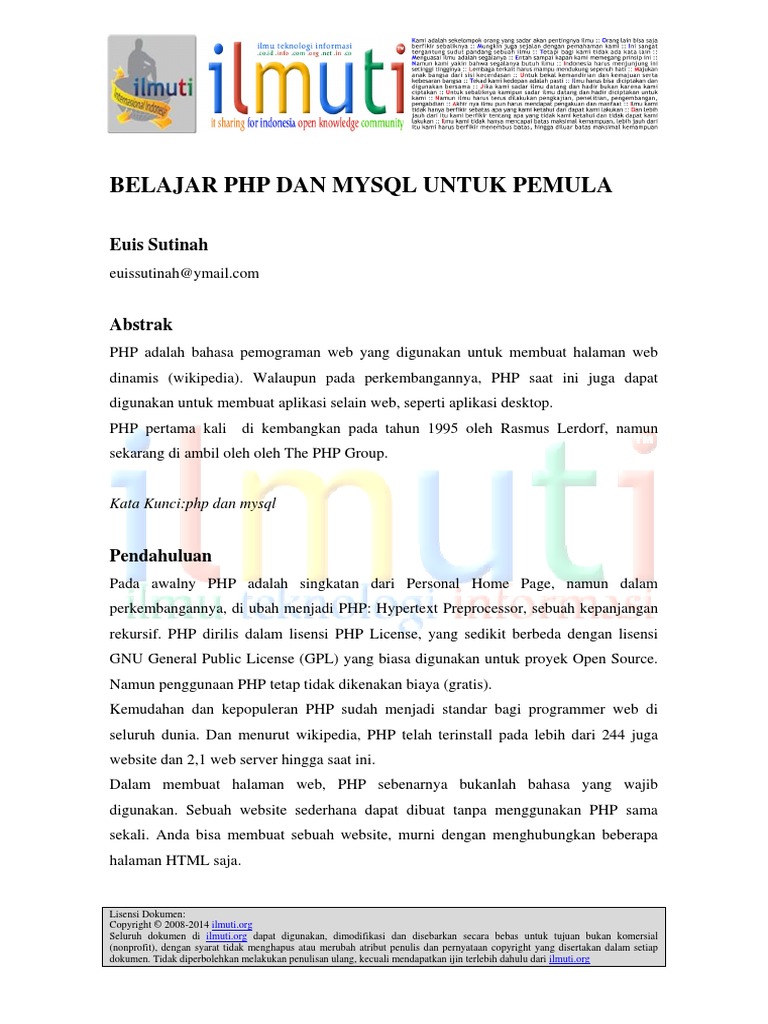 Belajar PHP Dan Mysql Untuk Pemula | PDF