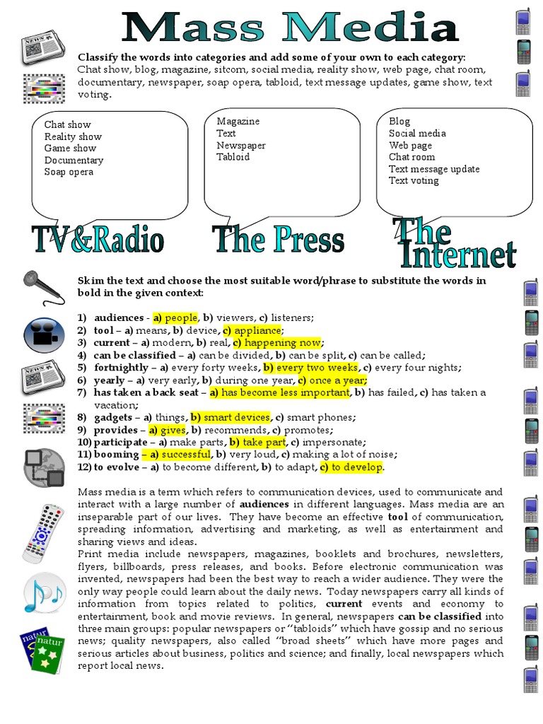 Mass Media Reading Activity | PDF | Mass Media | Newspapers