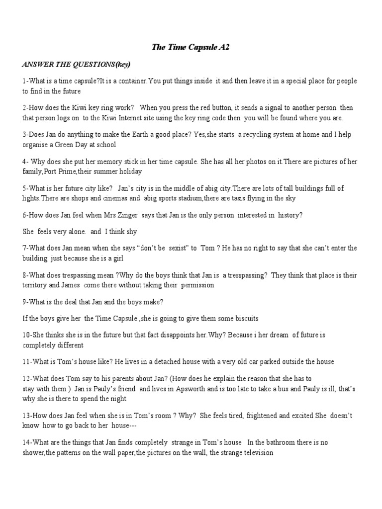 The Time Capsule Comprehension Questions Key | PDF