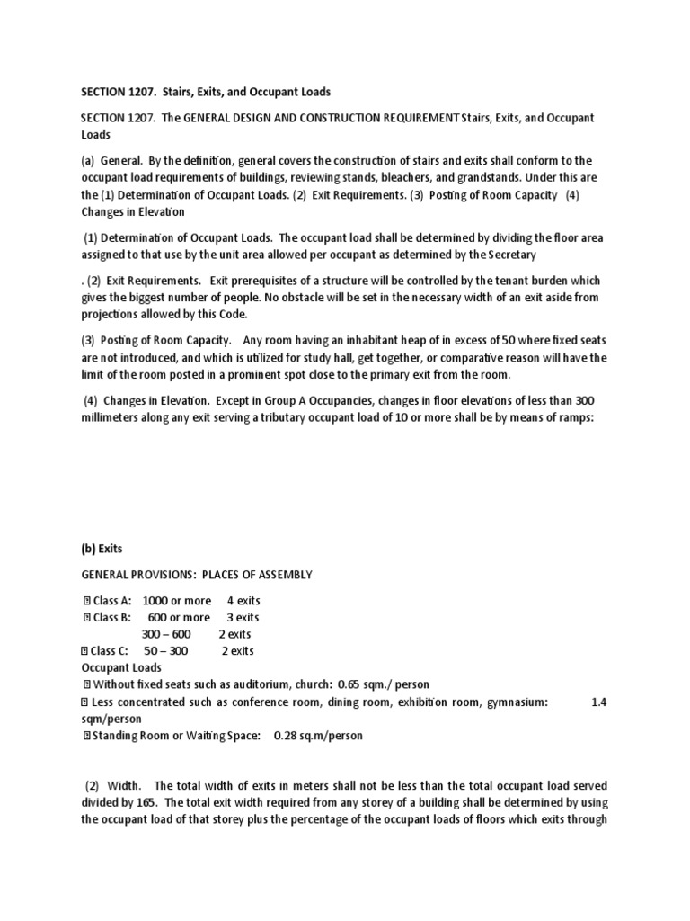 SECTION 1207. Stairs, Exits, and Occupant Loads | PDF | Stairs | Architectural Elements