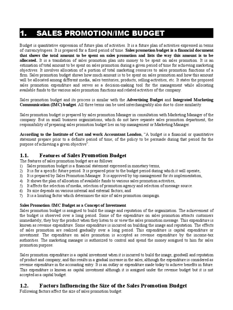 Sales Promotion/Imc Budget | PDF | Sales | Marketing