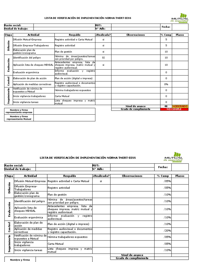 Verificación Norma TMERT-EESS: Checklist | PDF | Finanzas y dinero