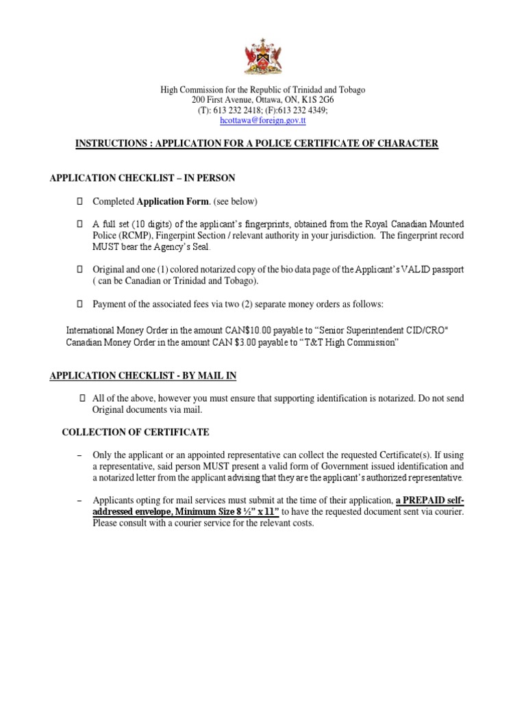 Instructions - Application Form - Police Certificate of Character-V0620 ...