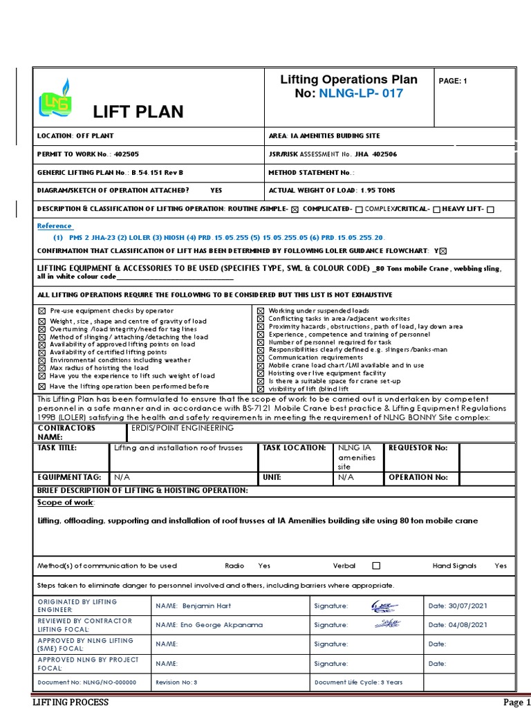 Appendix - Nlng-lp-017 - Lift Plan For Lifting and Installation of Roof ...
