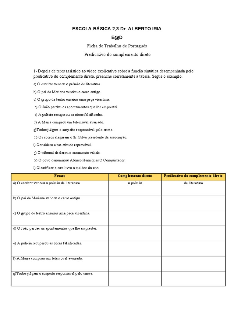 Predicativo Do Complemento Direto | PDF