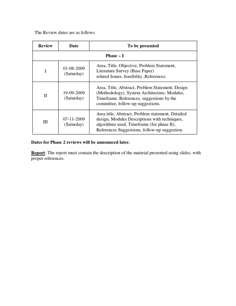 Review Dates for Project Phases | PDF | Art | Computers
