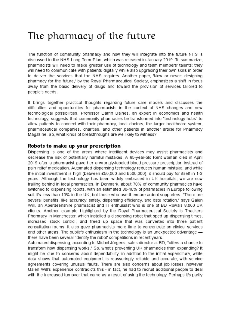 The Pharmacy of The Future | PDF | Pharmacy | Medical Prescription