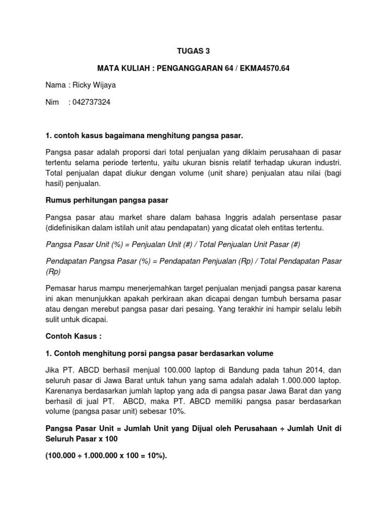 Tugas 3 - EKMA4570 - Kelas 64 - Ricky Wijaya - 042737324 | PDF