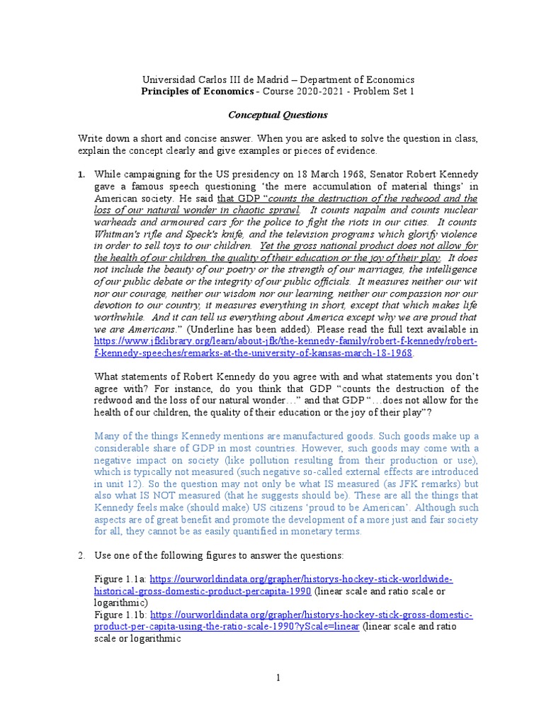 Principles of Economics - Course 2020-2021 - Problem Set 1: Conceptual ...