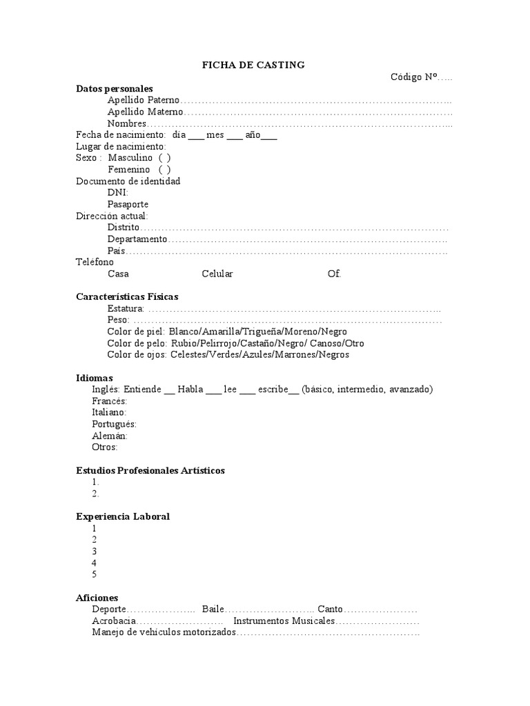Ficha de Casting | PDF