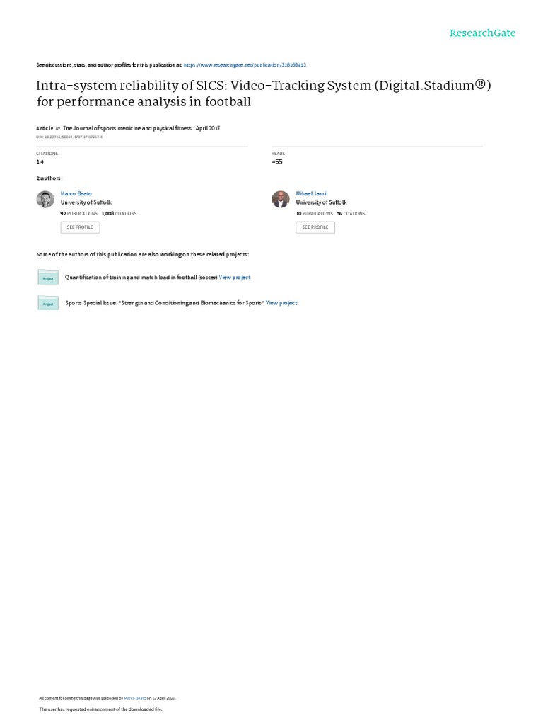 Intra-System Reliability of SICS: Video-Tracking System (Digital ...