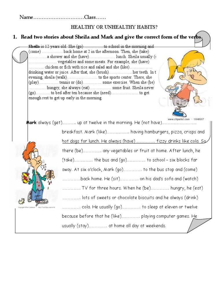 Healthy or Unhealthy Habits Grammar Drills Reading Comprehension | PDF ...