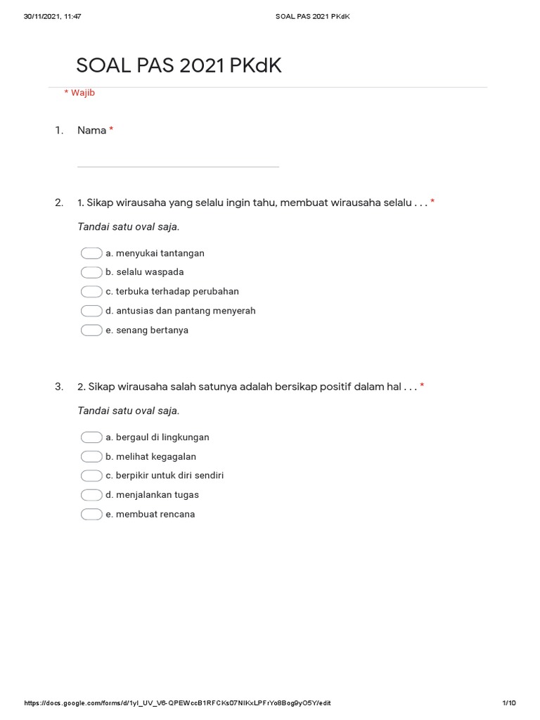 SOAL PAS 2021 PKDK | PDF