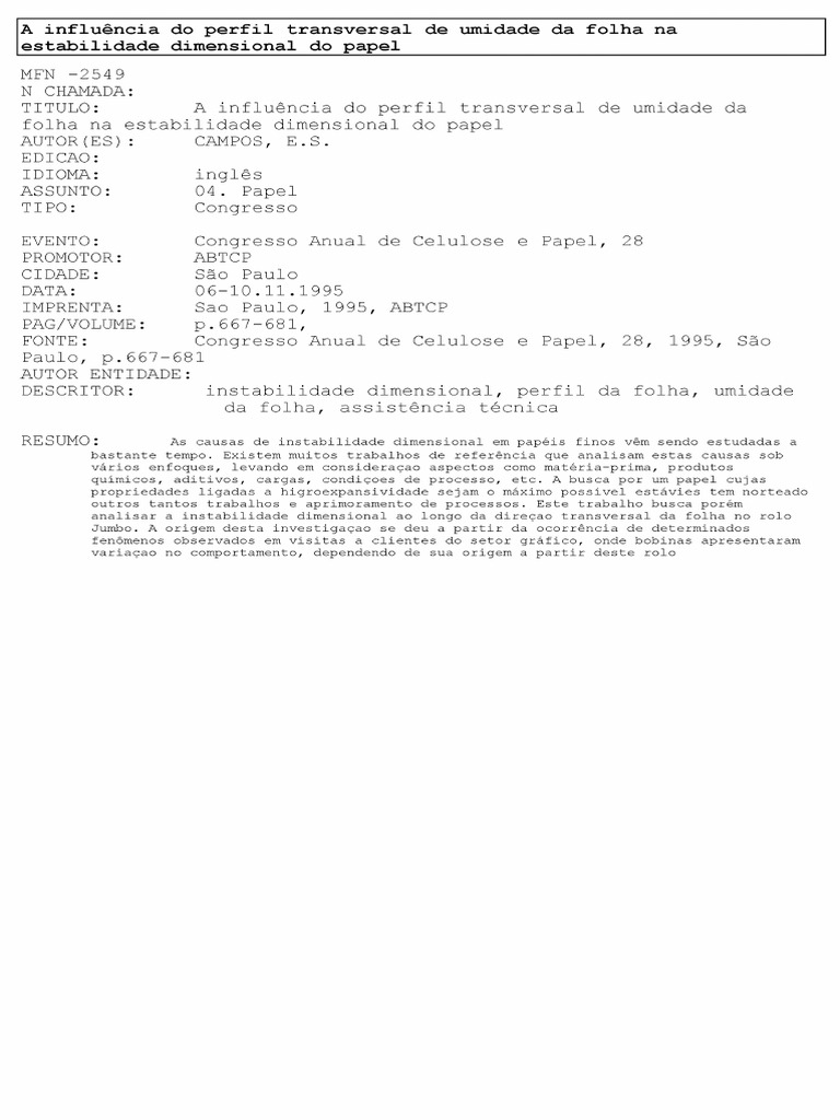 A Influência Do Perfil Transversal de Umidade Da Folha Na Estabilidade ...