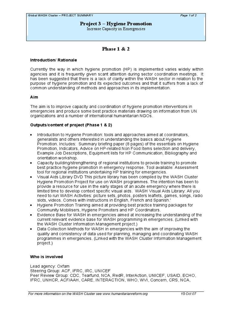 Emergency Hygiene Promotion Guide | PDF | Wash | Hygiene