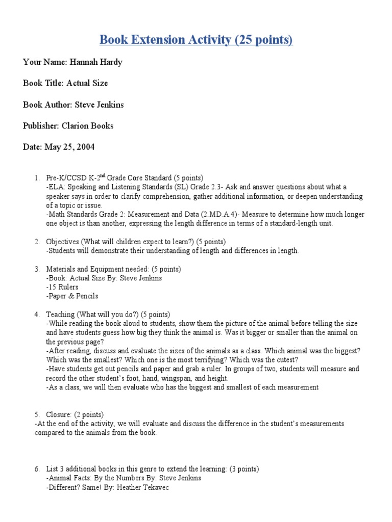 Picture Book Extension Activity | PDF