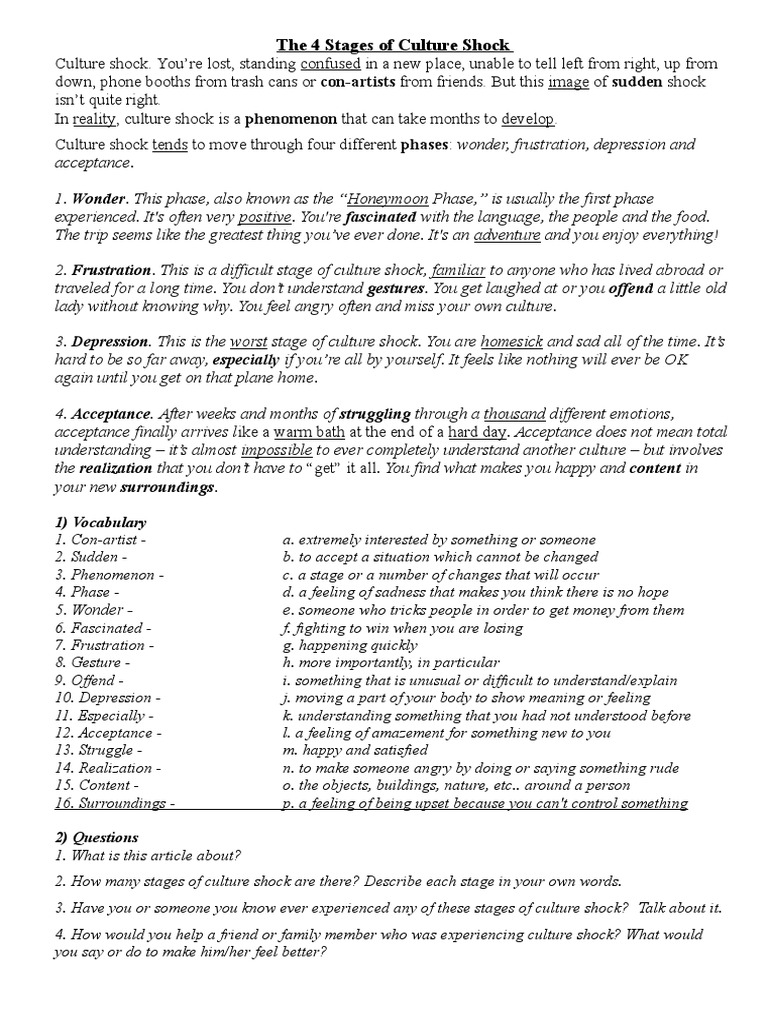 The 4 Stages of Culture Shock | PDF | Feeling