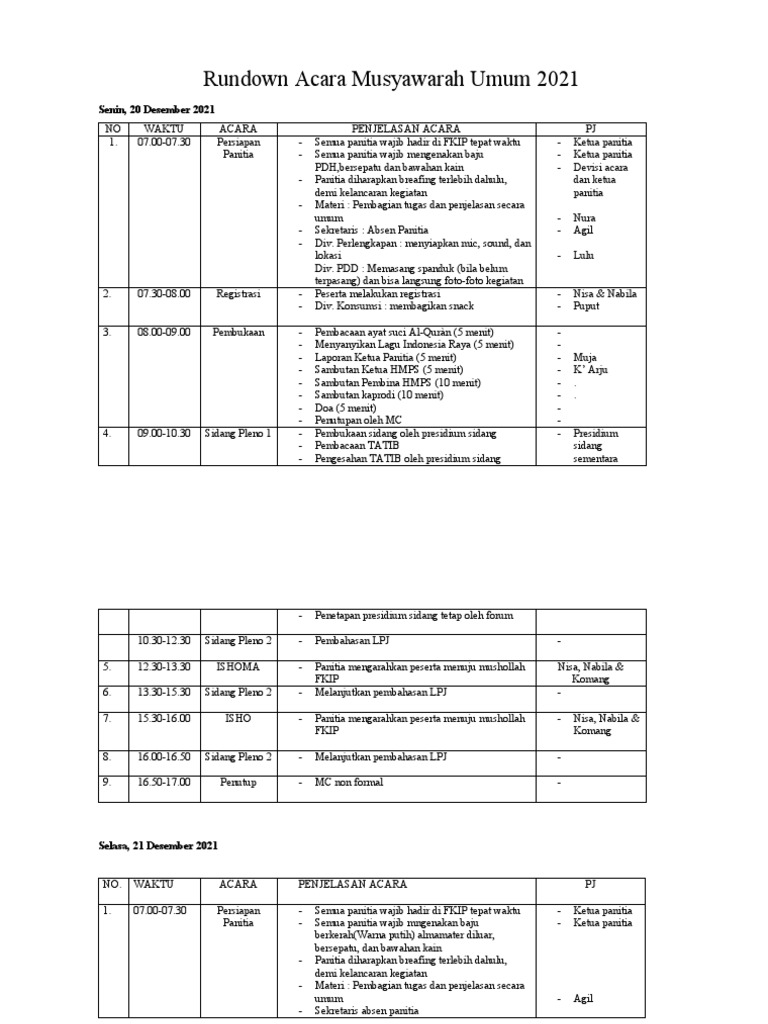 Rundown Acara Musyawarah Umum 2022 | PDF