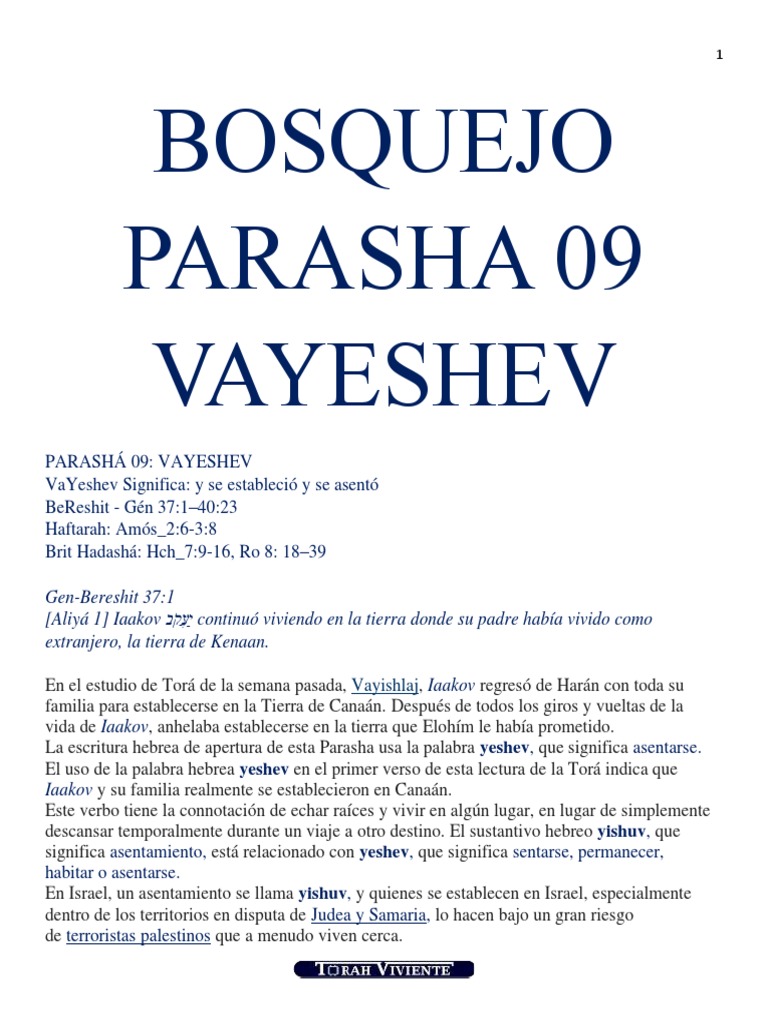 Bosquejo Parasha 09 Vayeshev | PDF | Jacob | Jesús