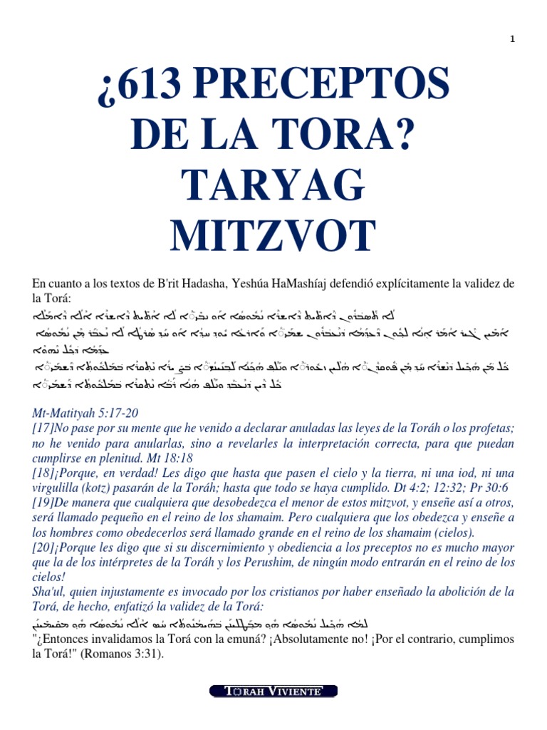 Los 613 Preceptos de La Tora - Taryag Mitzvot | PDF | Halakha | Diez ...