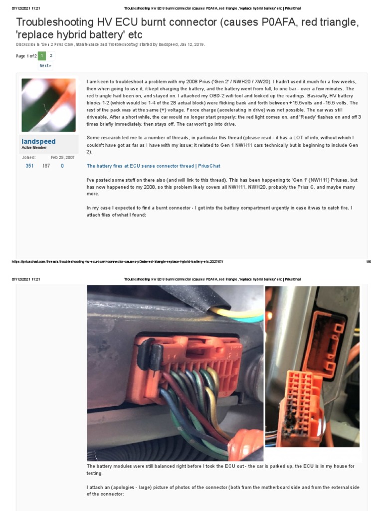 Troubleshooting HV ECU Burnt Connector (Causes P0AFA, Red Triangle ...