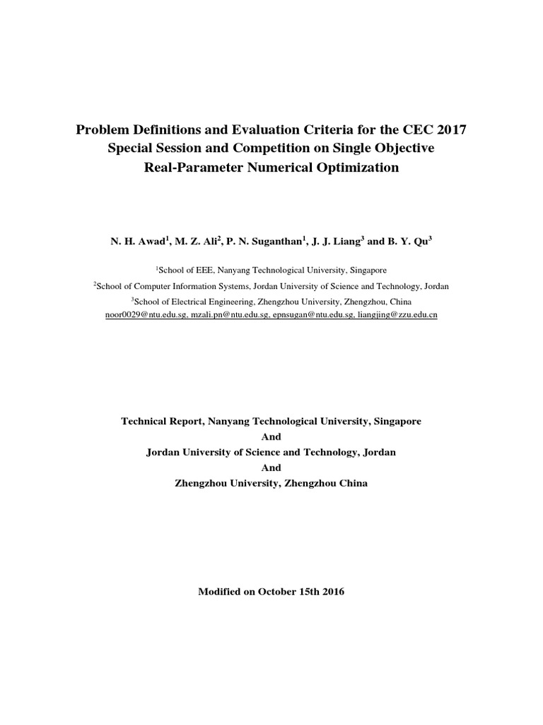 CEC 2017 Optimization Challenge | PDF | Mathematical Optimization | Algorithms