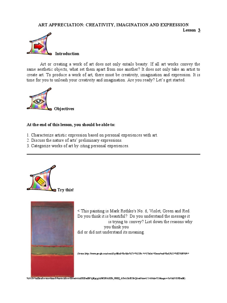 Art Appreciation: Creativity, Imagination and Expression Lesson 3 | PDF | The Arts
