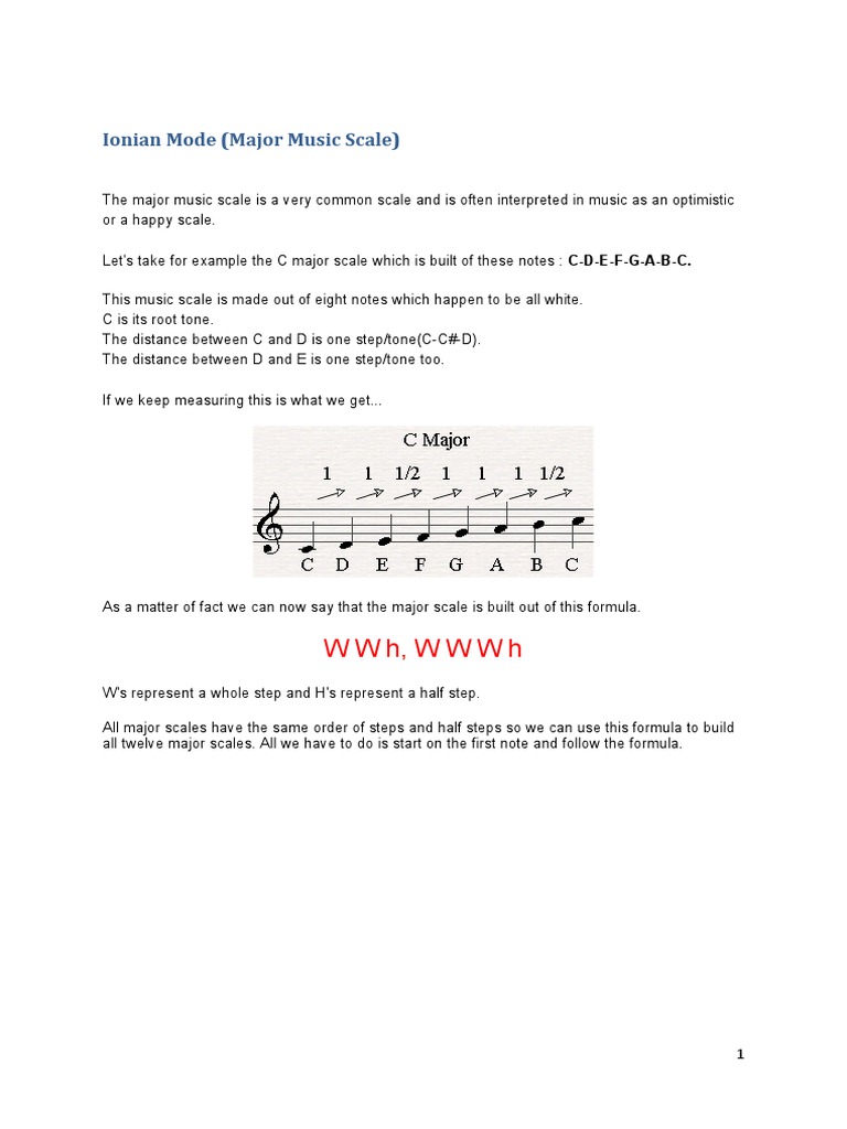 Ionian Mode (Major Music Scale) : WWH, WWWH | PDF | Mode (Music ...