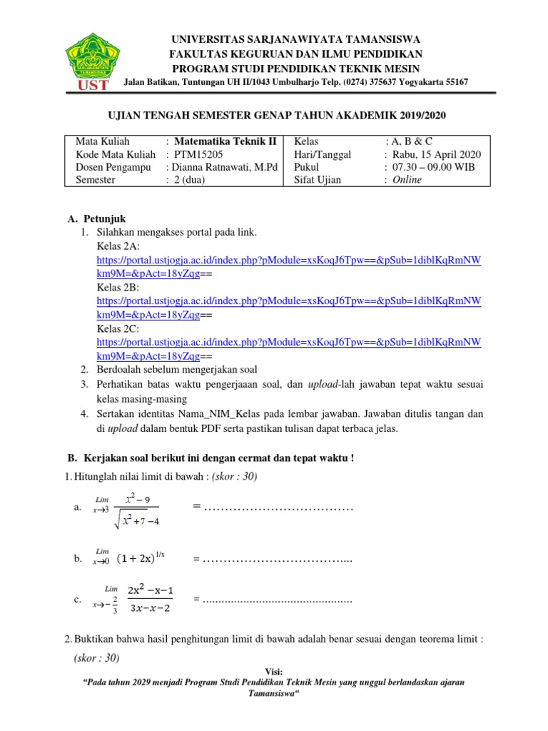 084913050420soal UTS - Matematika Teknik II | PDF